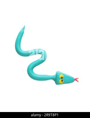 Turquoise plasticine snake isolated on white, top view Stock Photo - Alamy
