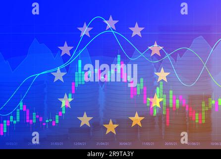 Stock exchange. Multiple exposure with European flag, building and ...