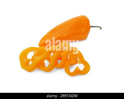Cut and whole orange hot chili peppers on white background Stock Photo ...