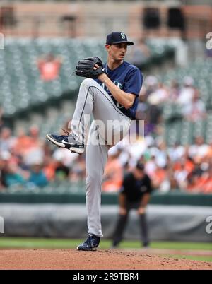 Seattle Mariners pitcher George Kirby warms up prior to Game 3 of ...