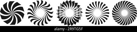 Black and white curl sunburst circles collection. Stylized radial ...