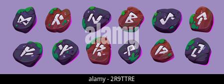 Viking stone rune alphabet for ui game cartoon vector set isolated on ...