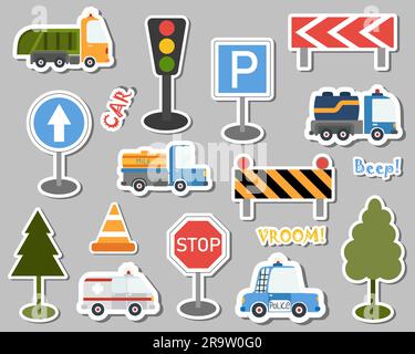 A set of car stickers and road signs. Vector illustration Stock Vector ...