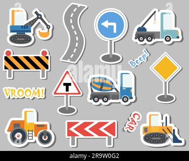 A set of car stickers and road signs. Vector illustration Stock Vector ...