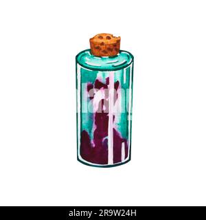 Watercolor illustration of a magical elixir. The drawing of the potion ...