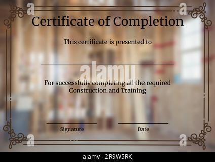 Composition of certificate of completion text with copy space on blue ...