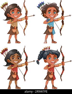 Native American Tribe Kid Archer illustration Stock Vector Image & Art ...