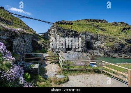 Viewing platform at the cliffs of Tintagel with the old and new ...