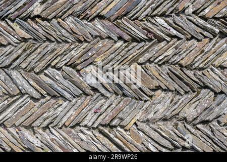 Slate slabs stacked to form a wall, full-size, Cornwall, England, Great ...