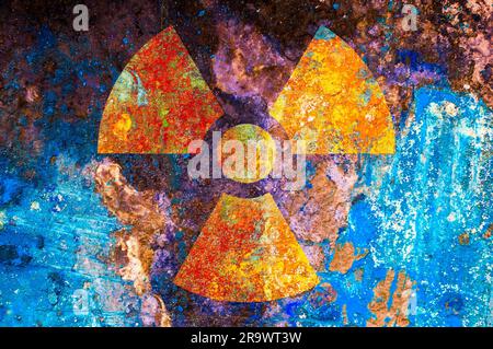 A ionizing radiation symbol on rust metal plate Stock Photo - Alamy