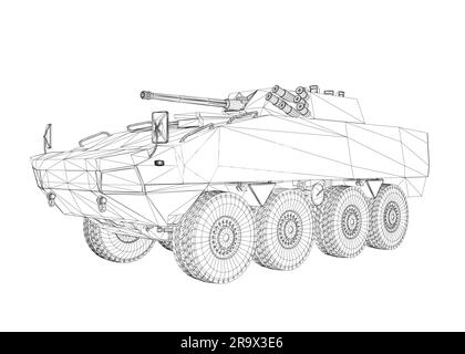 Wireframe Armored troop carrier. Military machinery drawing vector ...