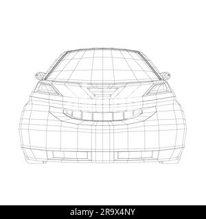 Vector illustration of wireframe small car. City car blueprint. Blank ...