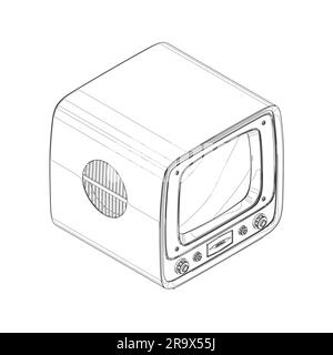 Retro outline Vector Television, TV vector Illustration. Vector hand ...
