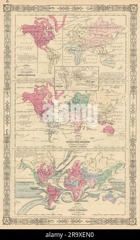 World. Animals Birds. Commerce Industries navigation. JOHNSON 1861 old ...