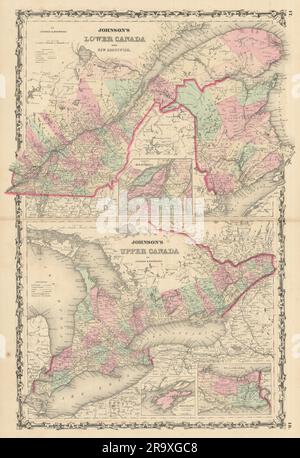 Johnson's Lower Canada & New Brunswick. Upper Canada. Great Lakes 1866 old map Stock Photo - Alamy