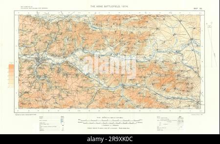 The Battle of the Aisne, 1914. First World War. 1933 old vintage map ...