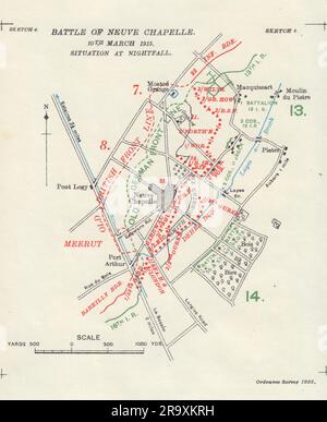 Battle of Neuve Chapelle 10th March 1915. First World War. 1927 old map ...