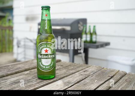 Rockford, IL -27 june2023 :Heineken, Beer. A Heineken beer bottle on a ...