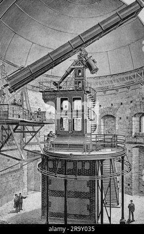 astronomy, observatory, telescope, wood engraving, 19th century, 19th ...