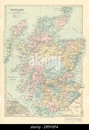 SCOTLAND in counties. Inset Edinburgh. Antique map by GW BACON 1898 old ...
