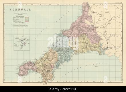 CORNWALL antique county map by GW BACON 1898 old plan chart Stock Photo ...