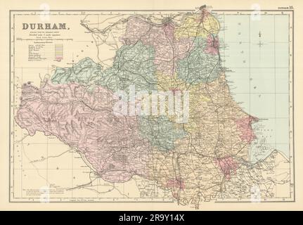 DURHAM antique county map by GW BACON 1895 old vintage plan chart Stock ...