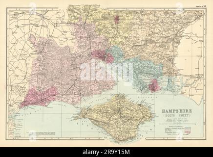 HAMPSHIRE (South) antique county map by GW BACON 1885 old chart Stock ...