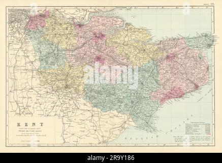 KENT antique county map by GW BACON 1898 old vintage plan chart Stock ...