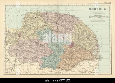 NORFOLK antique county map by GW BACON 1898 old vintage plan chart ...