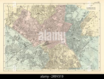 LEEDS. Vintage town city map plan. Yorkshire 1950 old vintage chart ...