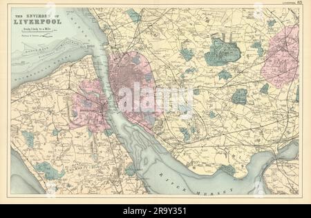 MERSEYSIDE: Liverpool Birkenhead Wirral St Helens. Antique map by GW ...
