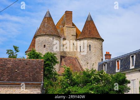 Round towers of the medieval castle of Nemours in the town of the same ...