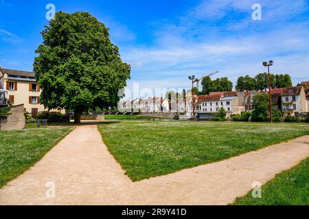 Medieval castle of Nemours in the town of the same name in the Loing ...
