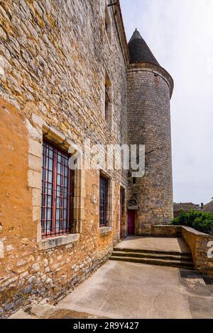 Round tower of the medieval castle of Nemours in the town of the same ...