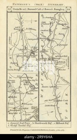 Greta Bridge-Barnard Castle-Bowes-Warcop road strip map PATERSON 1803 ...