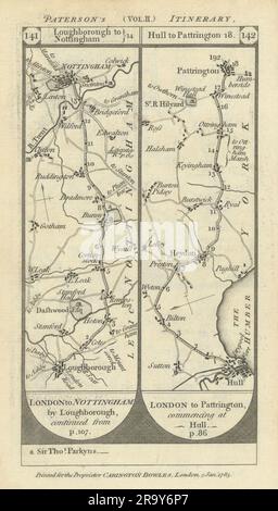 Loughborough-Nottingham. Hull-Patrington road strip map PATERSON 1803 ...