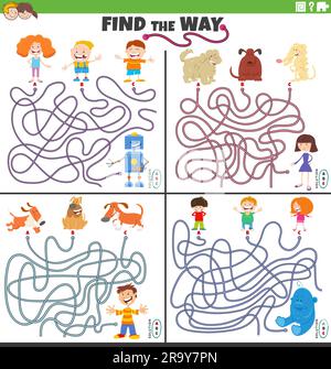 Cartoon illustration of find the way maze puzzle game with weasel ...