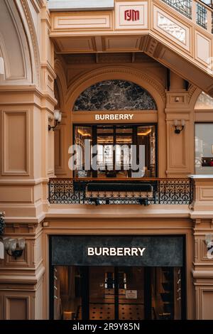 Beige classy aesthetic facade of Burberry boutique . Burberry is a ...