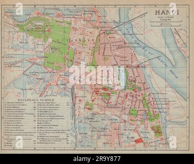 Hanoi antique town city plan. Vietnam 1920 old vintage map chart Stock ...