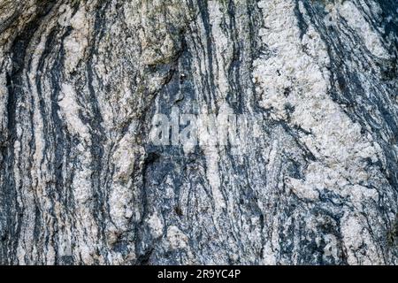 Gneiss, a high grade metamorphic rock, consists of bands of light ...