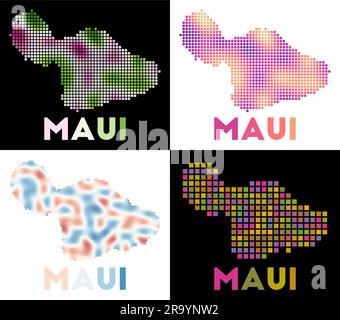Maui dotted map. Digital style shape of Maui. Tech icon of the island ...