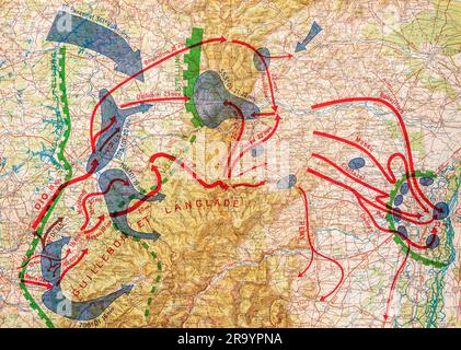 French World War 2 book map illustration printed in 1946 showing Allied ...