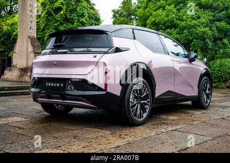 Stationary picture of a Zeekr X electric car on a test drive in ...