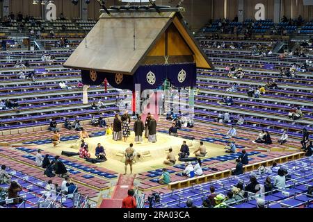 Last day at the Kyushu basho (sumo tournament) in Fukuoka, Japan, on 27 ...
