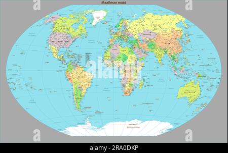 World Map Political Finnish Language Version Equirectangular projection ...