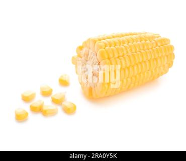 Cut fresh corn cob and seeds on white background Stock Photo - Alamy