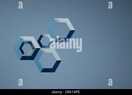 A blue hexagon floats on blue background. Minimal concept idea with ...