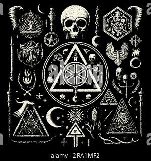 Occult symbols composition in dotwork style. Abstract mystic elements ...