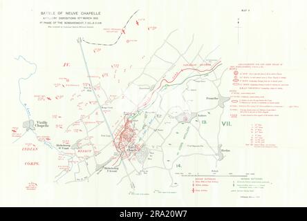 Battle of Neuve Chapelle 10th March 1915. First World War. 1927 old map ...