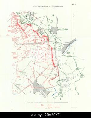 Battle of Loos, Wednesday 13th October 1915. WW1. Trenches 1928 old map ...